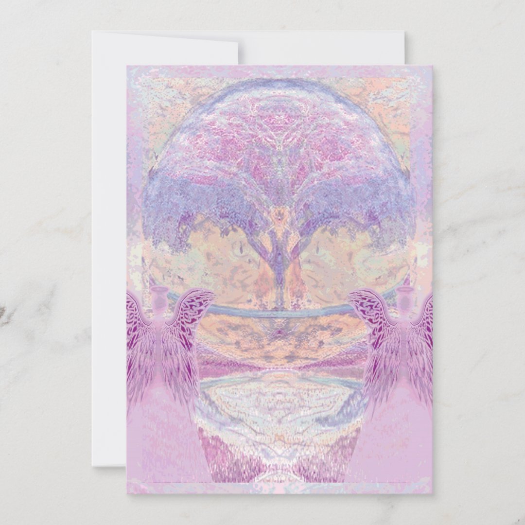 Memorial Invitation | Two Angels & Tree | Zazzle