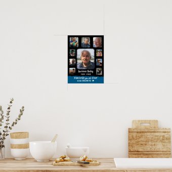 Memorial Keepsake Edge Fade Photo Collage Blk Blue Poster | Zazzle