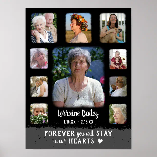 Memorial Keepsake Edge Fade Photo Collage Blk Gray Poster | Zazzle