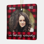 Memorial Keepsake Red Plaid Loving Memory Photo Ceramic Ornament | Zazzle