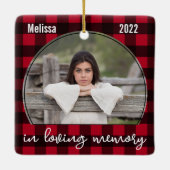 Memorial Keepsake Red Plaid Loving Memory Photo Ceramic Ornament | Zazzle