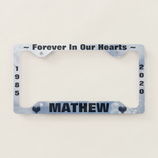 Memorial License Plate with Clouds / Hearts License Plate Frame ...