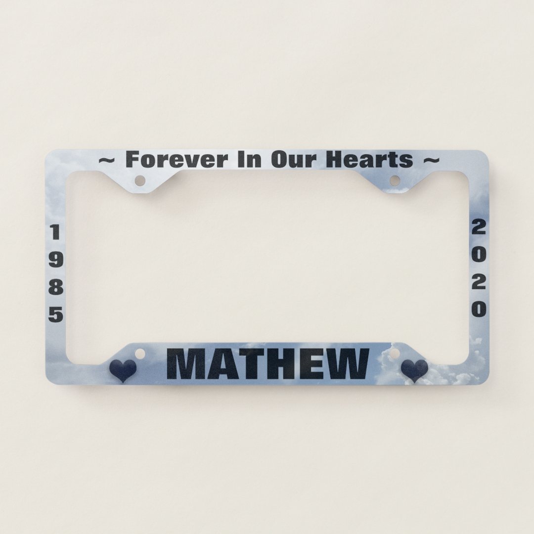 Memorial License Plate with Clouds / Hearts License Plate Frame | Zazzle