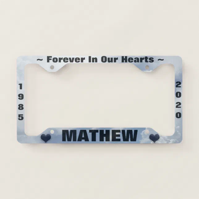 Memorial License Plate with Clouds / Hearts License Plate Frame | Zazzle