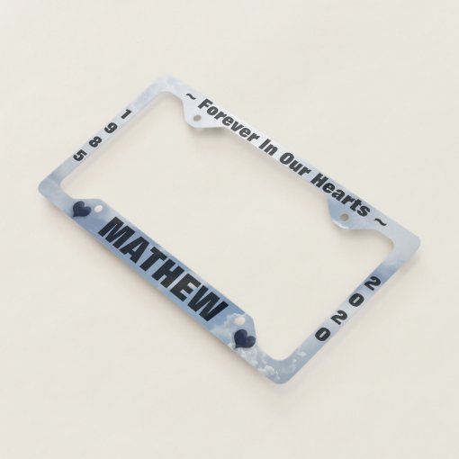 Memorial License Plate with Clouds / Hearts License Plate Frame | Zazzle