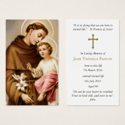 Memorial Loss St Anthony Prayer Sympathy Cards | Zazzle