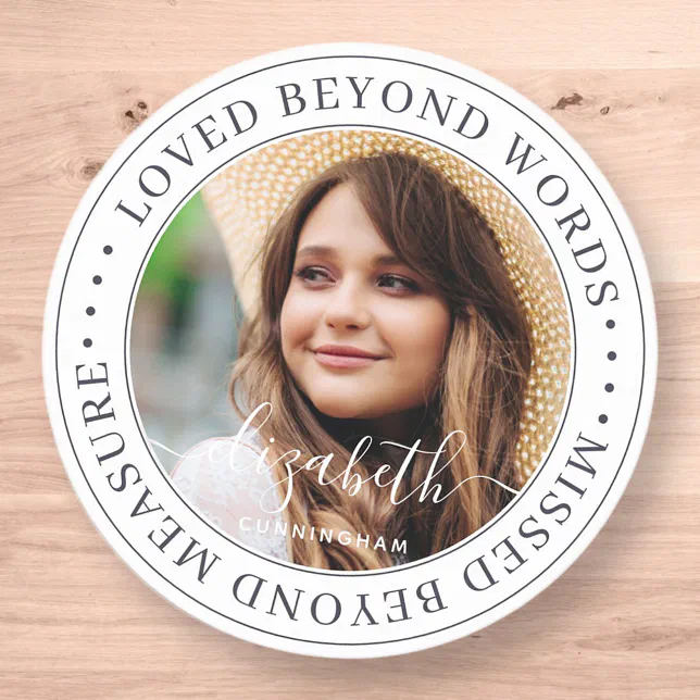 Memorial Loved Beyond Words Elegant Chic Photo Classic Round Sticker ...