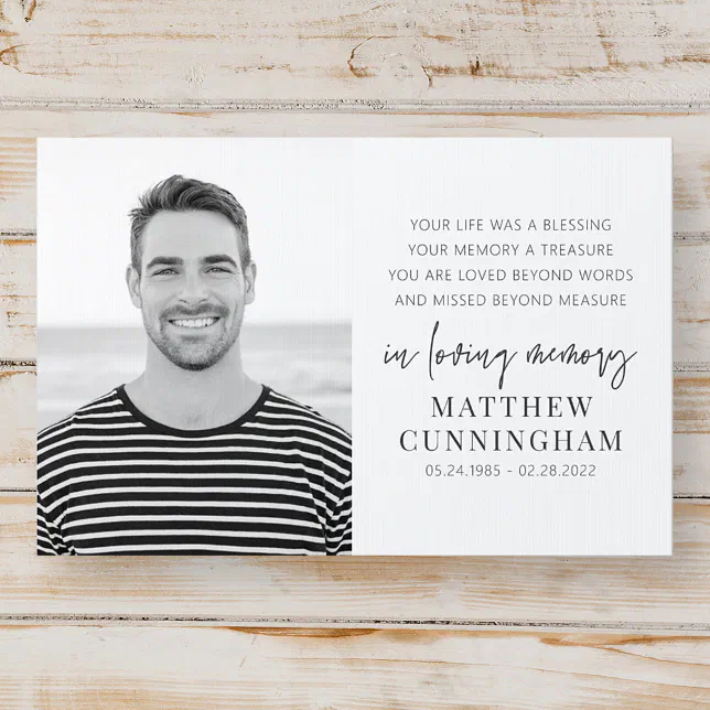 Memorial Modern Elegant Simple Chic Photo Sign | Zazzle