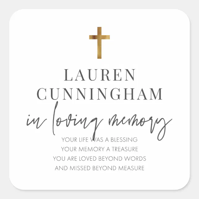 Memorial Modern Elegant Simple Cross Square Sticker | Zazzle