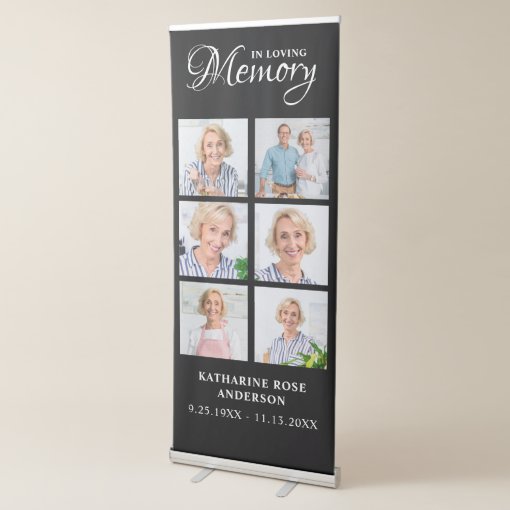 Memorial Modern Funeral Custom Photo Collage Retractable Banner | Zazzle
