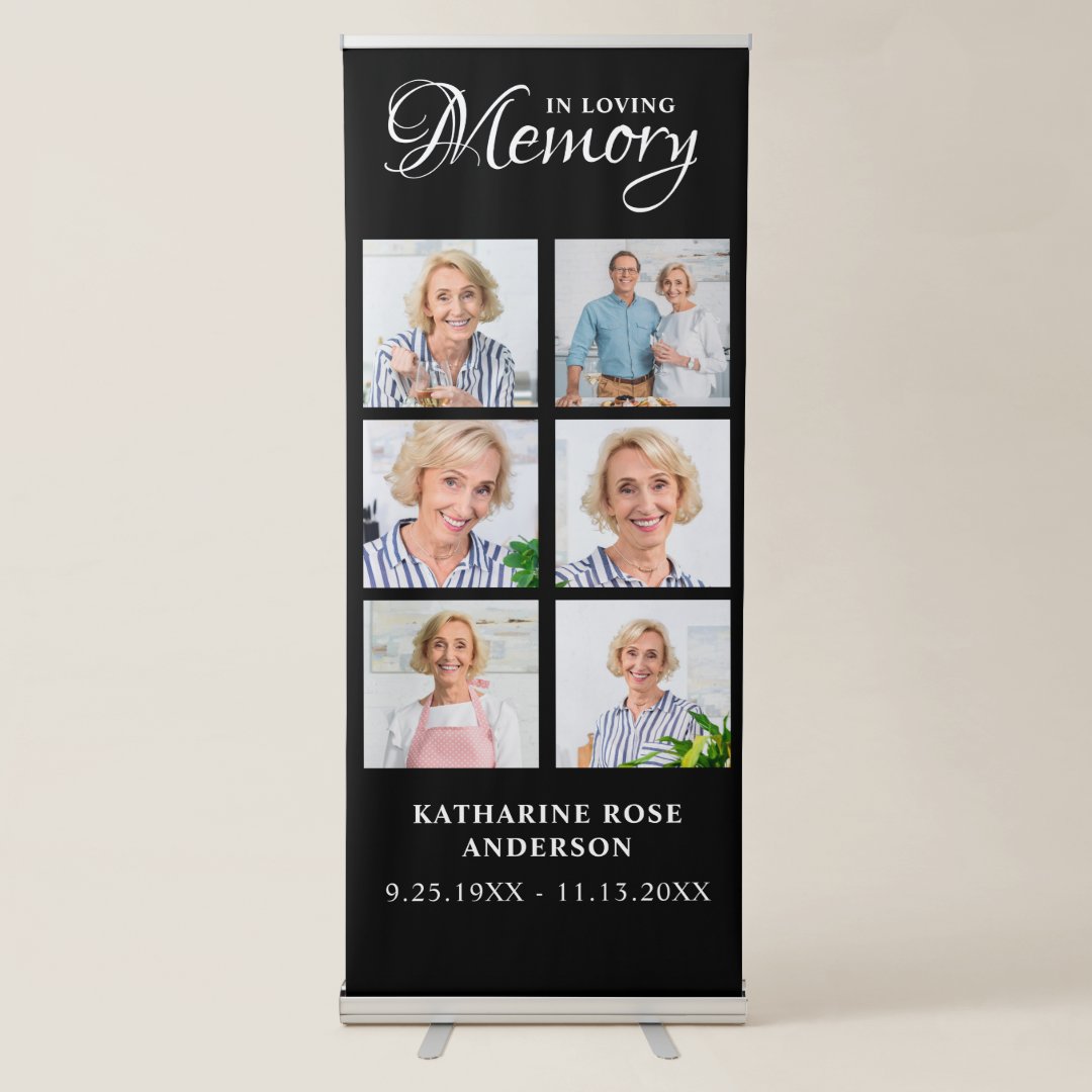 Memorial Modern Funeral Custom Photo Collage Retractable Banner | Zazzle