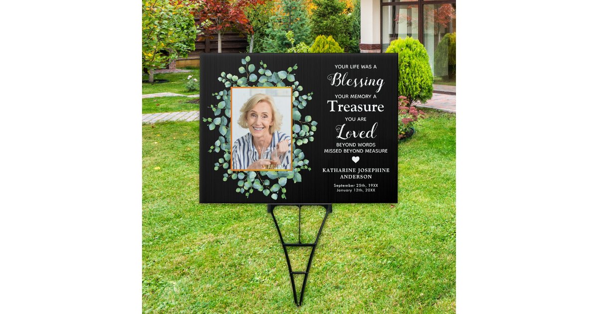 Memorial Modern Greenery Custom 2 Photo Cemetery Sign | Zazzle