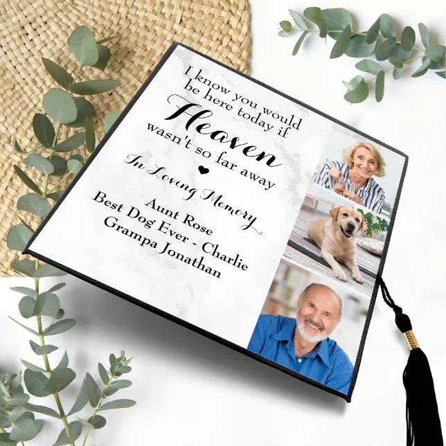 Memorial Modern Personalized 3 Photo Collage Graduation Cap Topper | Zazzle