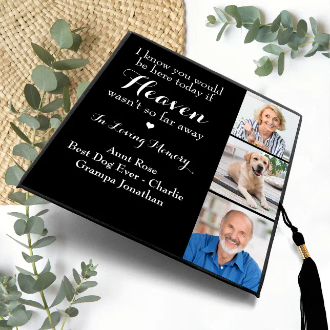 Memorial Modern Remembrance Personalized 3 Photo Graduation Cap Topper ...
