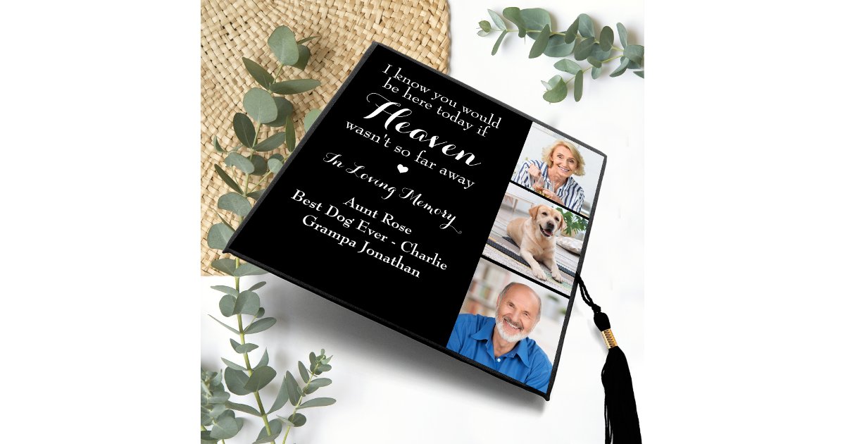 Memorial Modern Remembrance Personalized 3 Photo Graduation Cap Topper ...