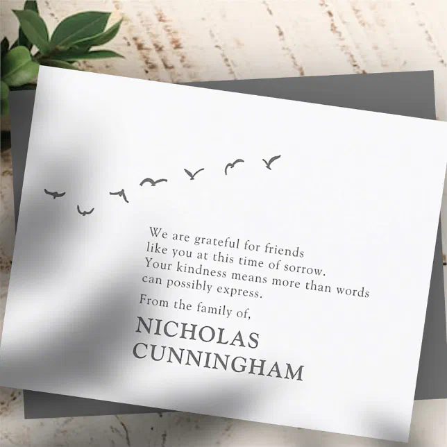 Memorial Modern Simple Flock of Birds Thank You Card | Zazzle