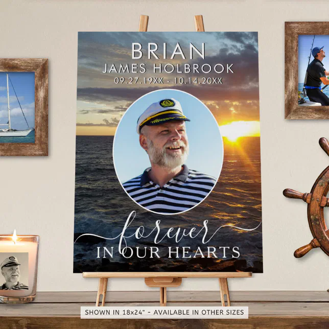 Memorial Ocean Sunset Photo Forever in Our Hearts Foam Board | Zazzle