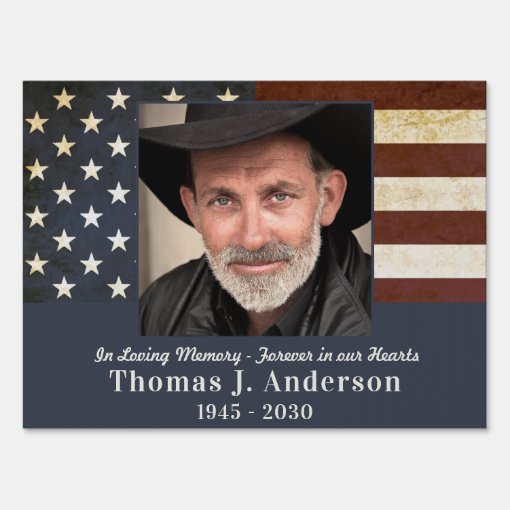 Memorial Patriotic Photo American Flag Cemetery Sign | Zazzle