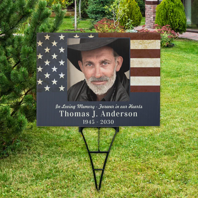 Memorial Patriotic Photo American Flag Cemetery Sign | Zazzle
