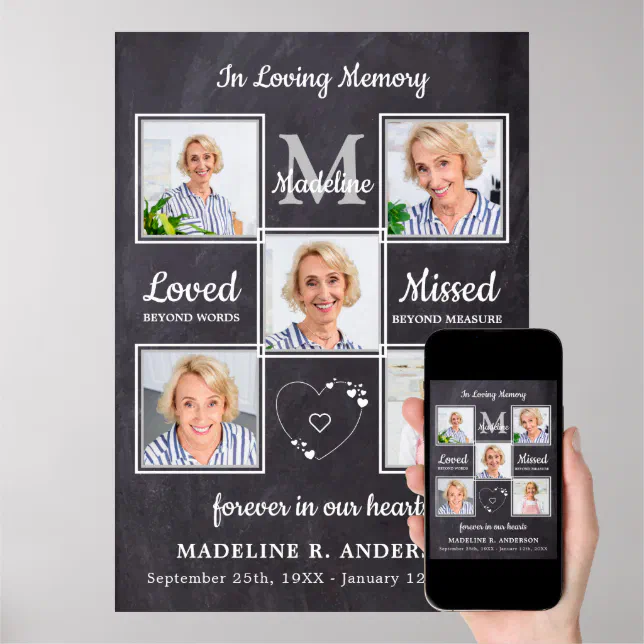 Memorial Photo Collage In Loving Memory Funeral Poster | Zazzle