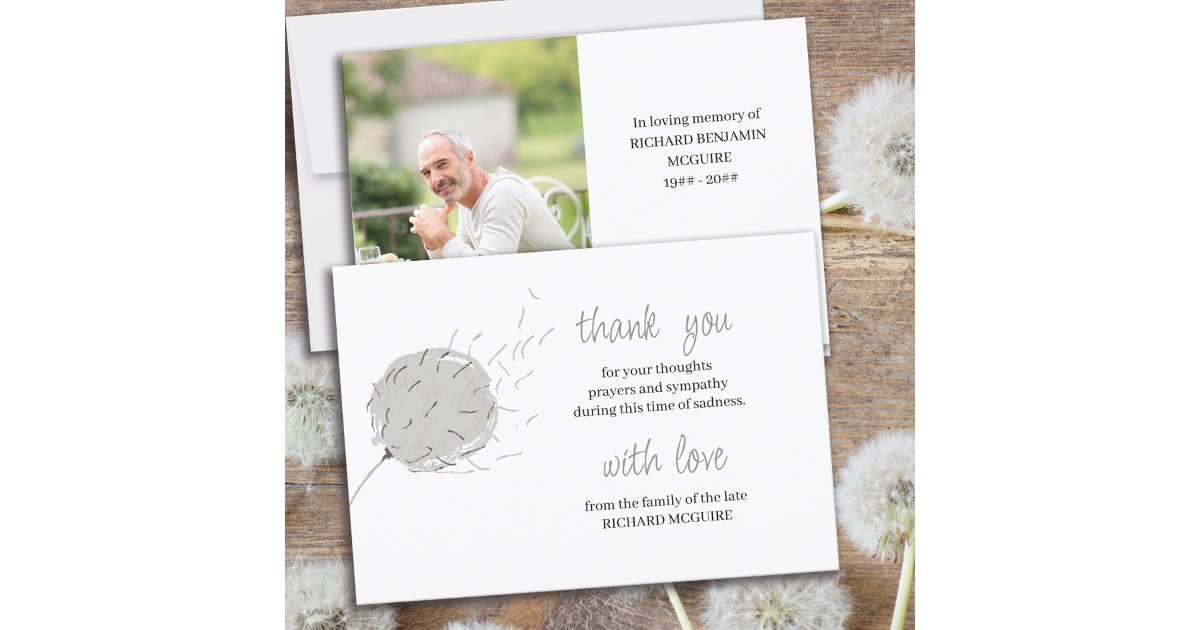 Memorial Photo Dandelion Puff Simple Funeral Thank You Card | Zazzle
