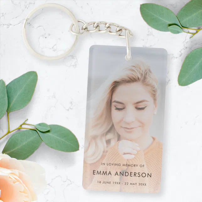 Memorial Photo | Modern In Loving Memory Funeral Keychain | Zazzle