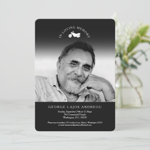 Memorial photo motorcycle funeral invitations | Zazzle
