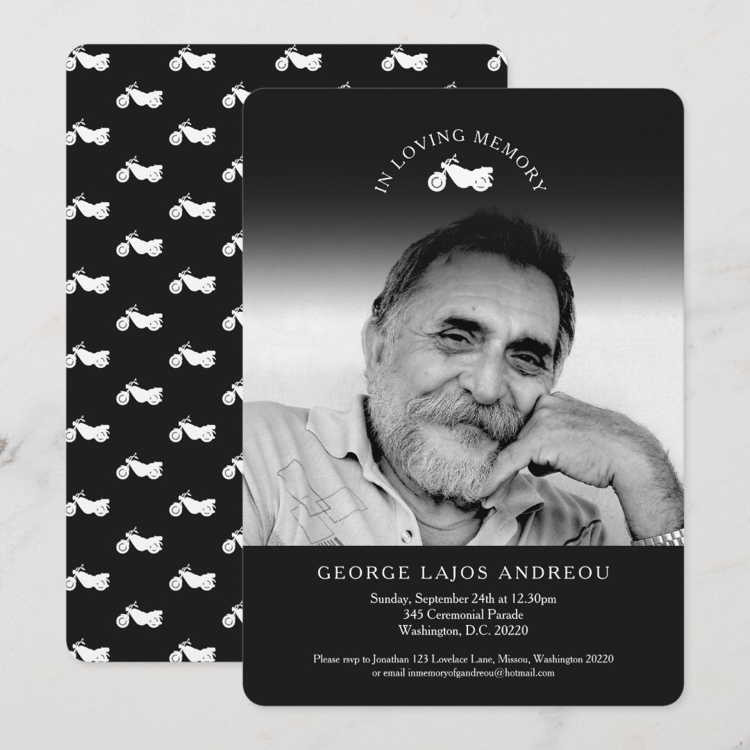 Memorial photo motorcycle funeral invitations | Zazzle