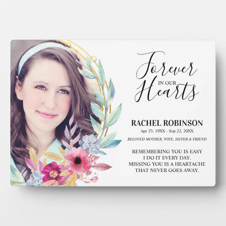 Memorial Photo Plaque | Watecolor Flower Frame | Zazzle