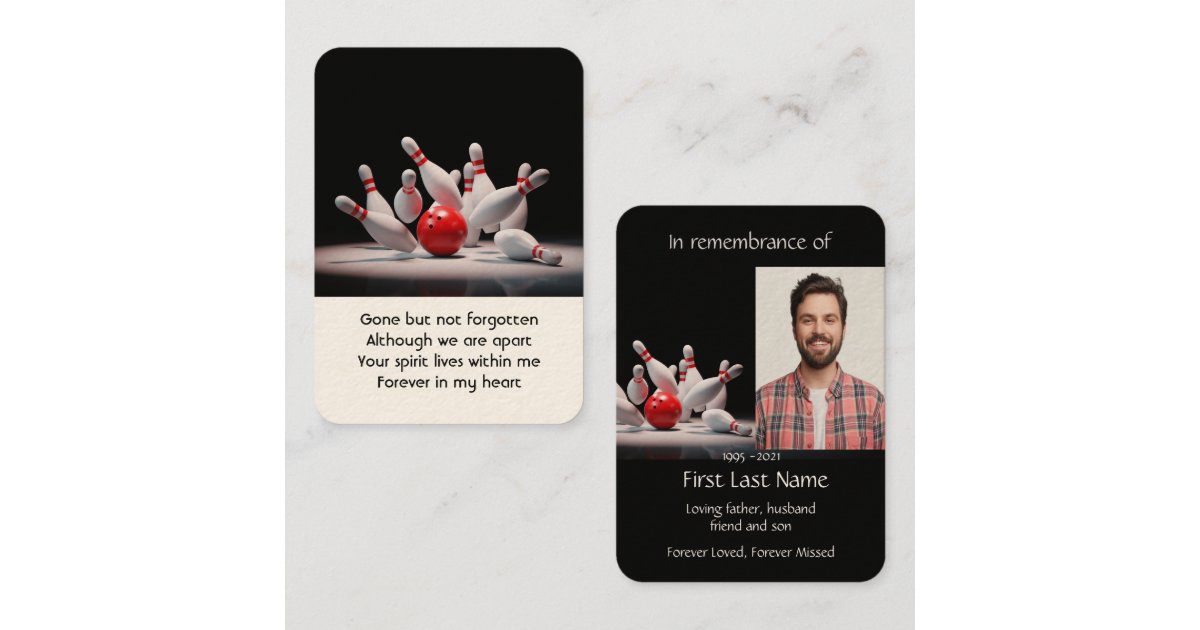 Memorial Photo Prayer Bowling Bowler Business Card | Zazzle