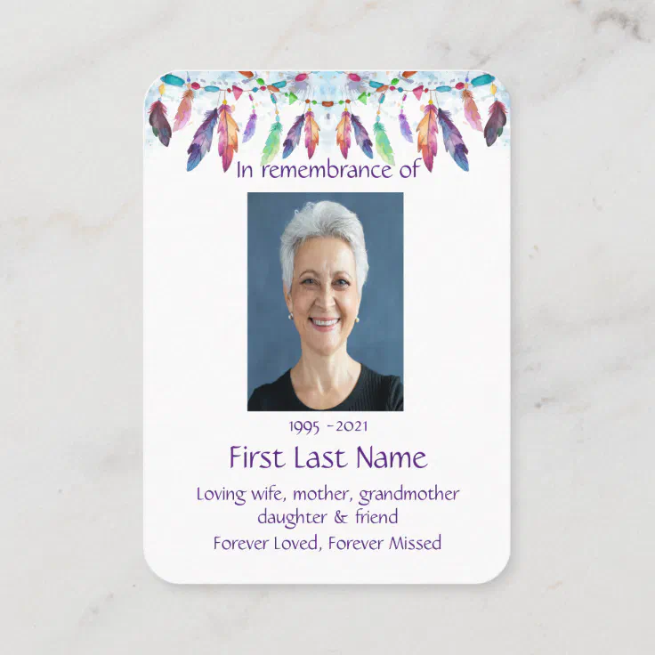 Memorial Photo Prayer Feathers Boho Tribal Native Business Card | Zazzle
