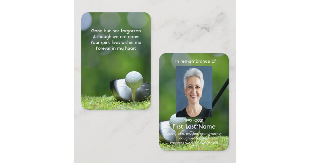 Memorial Photo Prayer Golfer Golf Course Golfing Business Card | Zazzle