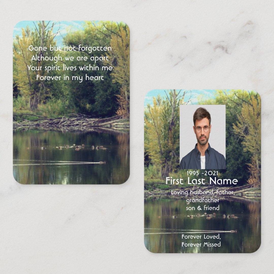 Memorial Photo Prayer Lake Pond Park Ducks Water Business Card | Zazzle