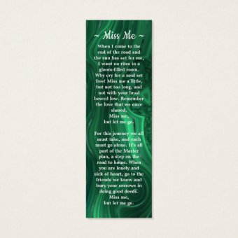 Memorial Poem Emerald Green Photo Funeral Bookmark | Zazzle