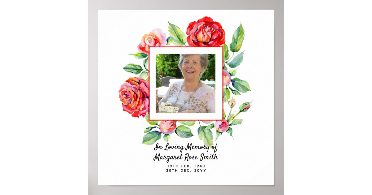 Memorial Poster PHOTO Bereavement Roses | Zazzle