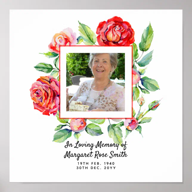 Memorial Poster PHOTO Bereavement Roses | Zazzle