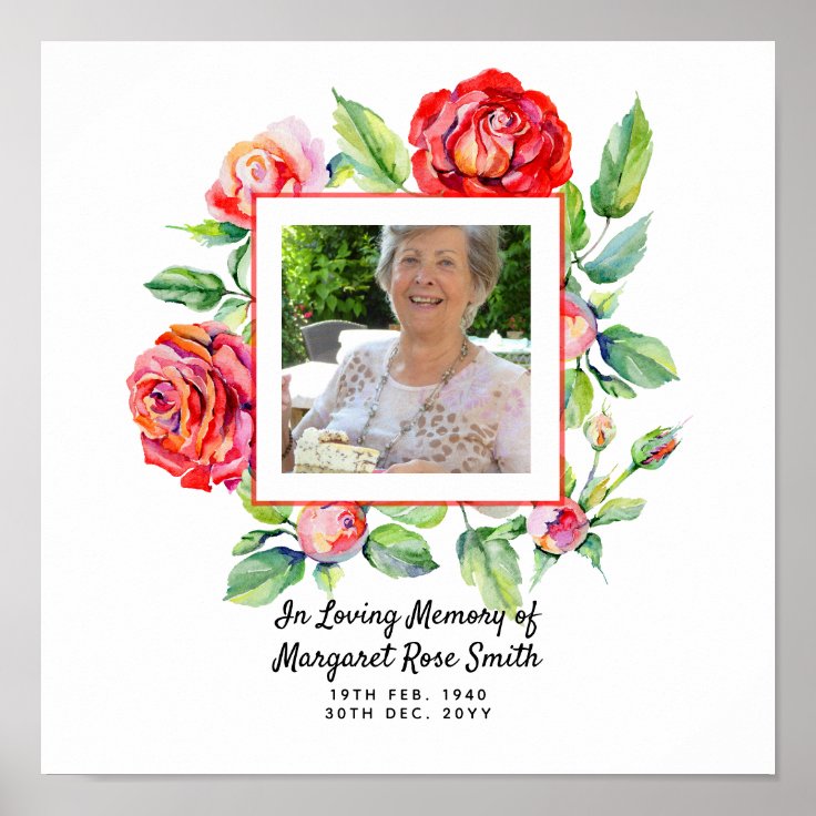 Memorial Poster PHOTO Bereavement Roses | Zazzle