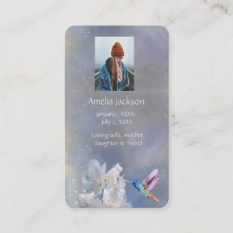 Memorial Prayer Card Hummingbird White Flowers | Zazzle