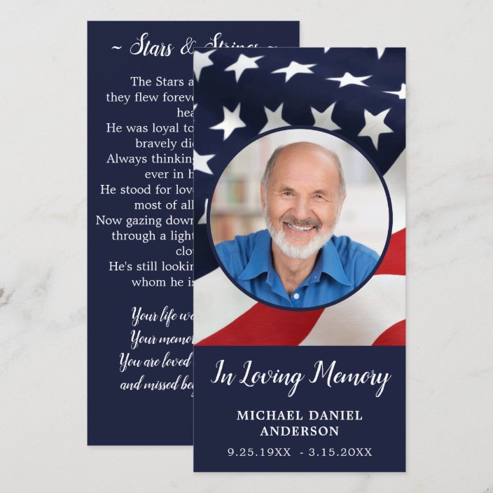 Memorial Prayer Card Stars & Stripes Poem Bookmark | Zazzle