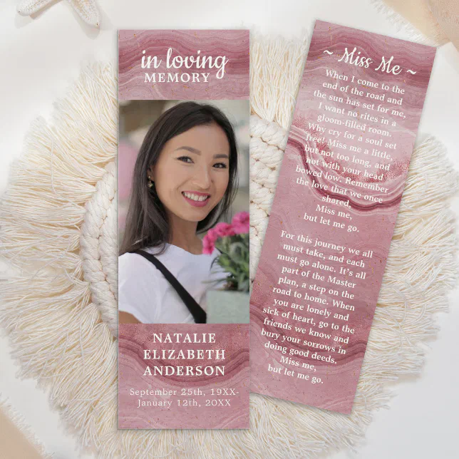 Memorial Prayer Rose Quartz Photo Funeral Bookmark | Zazzle