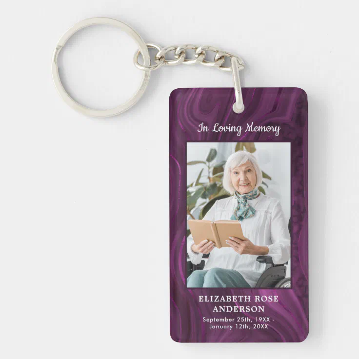 Memorial Purple Marble Photo Funeral Prayer Keychain | Zazzle