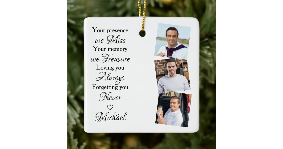Memorial Remembrance Keepsake Modern 3 Photo Ceramic Ornament | Zazzle