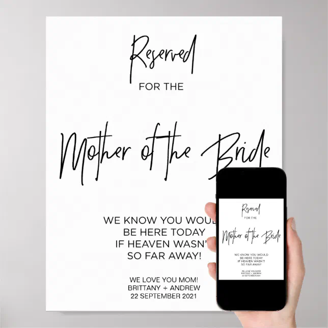 Memorial Reserved for Mother of the Bride Wedding Poster | Zazzle