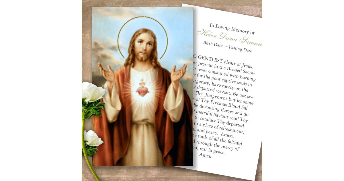 Memorial Scared Heart Jesus Prayer Sympathy Cards | Zazzle
