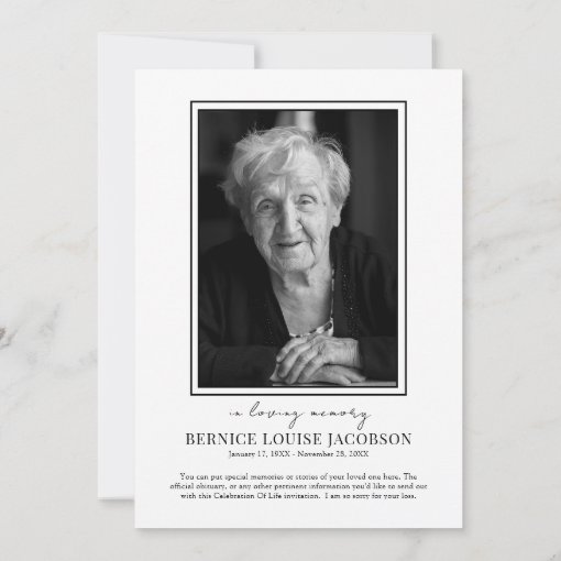 Memorial Script Celebration Of Life Funeral Invitation | Zazzle