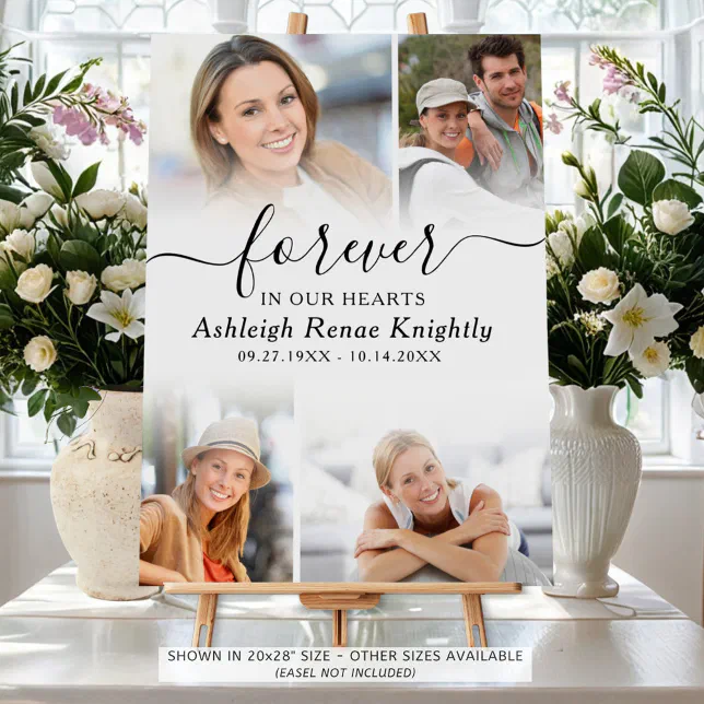 Memorial Script Forever in our Hearts 4 Photo Foam Board | Zazzle