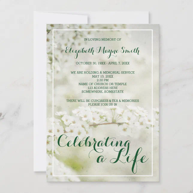 Memorial Service Celebrating a Life Baby’s Breath Invitation | Zazzle