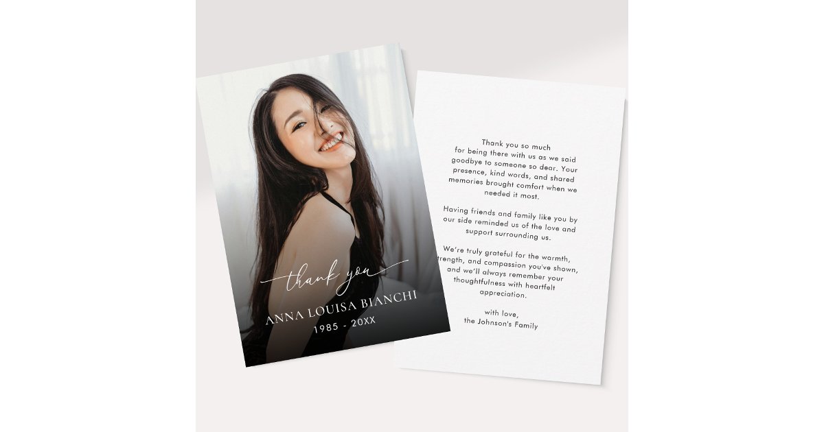 Memorial Service Funeral Photo Celebration of Life Thank You Card | Zazzle