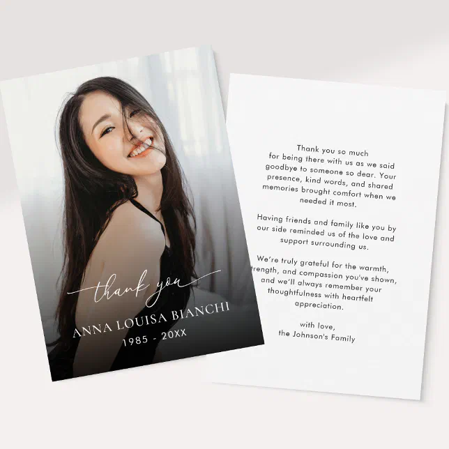 Memorial Service Funeral Photo Celebration of Life Thank You Card | Zazzle
