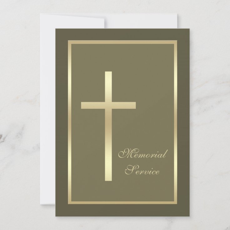 Memorial Service Gold Cross Invitation | Zazzle